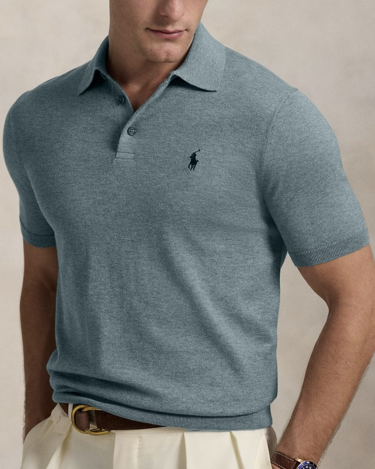 Polo Ralph Lauren Cotton Knit Polo – Melange Zinc Grey – Just Original